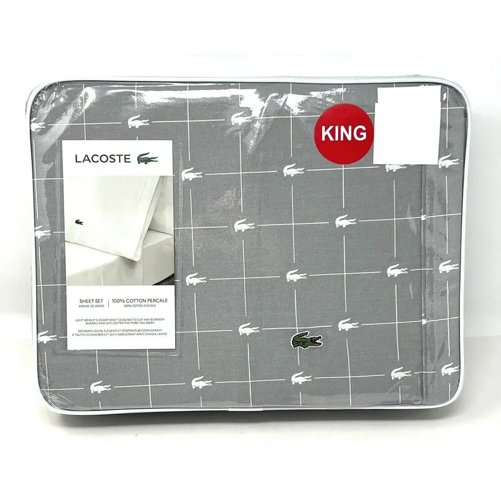 Lacoste | Bedding | Lacoste Logo Crocodile King Sheet Set Grey Steel 0 ...